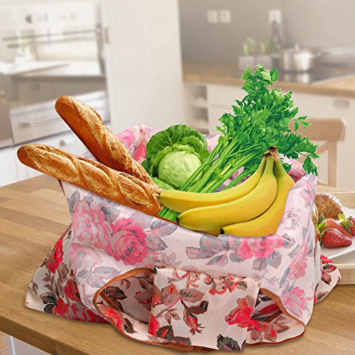 wyxis 5 Pack Eco Friendly Large Floral Tote Bag Foldable Nylon Groceries Bag Fits in Pocket