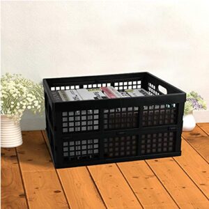 Lesbin 3-Pack Plastic Collapsible Storage Crate, 30 L Folding Storage Baskets, Black