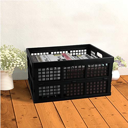 Lesbin 3-Pack Plastic Collapsible Storage Crate, 30 L Folding Storage Baskets, Black