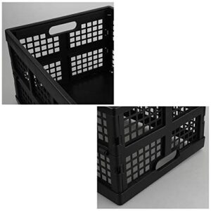 Lesbin 3-Pack Plastic Collapsible Storage Crate, 30 L Folding Storage Baskets, Black