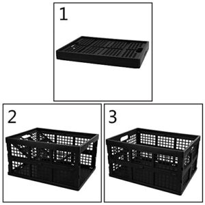 Lesbin 3-Pack Plastic Collapsible Storage Crate, 30 L Folding Storage Baskets, Black