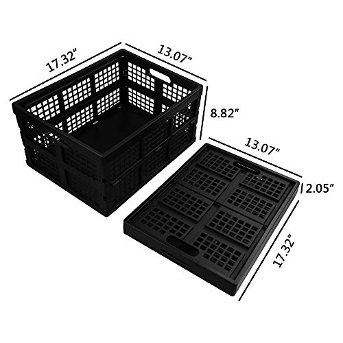 Lesbin 3-Pack Plastic Collapsible Storage Crate, 30 L Folding Storage Baskets, Black