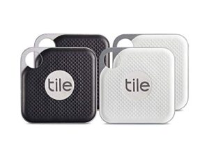 tile inc., pro black and white combo, bluetooth tracker and finder, water resistant, replaceable battery, easy to attach for keys, pet collars and bags (4 pack), combo - black & white (ec-18004)