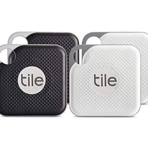 Tile Inc., Pro Black and White Combo, Bluetooth Tracker and Finder, Water Resistant, Replaceable Battery, Easy to Attach for Keys, Pet Collars and Bags (4 Pack), combo - black & white (EC-18004)