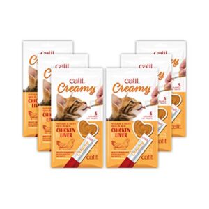 catit creamy lickable cat treat, healthy cat treat, chicken & liver, 5 count (pack of 30)