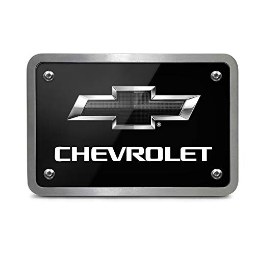 iPick Image - Black Graphic Plate Billet Aluminum 2" x 2" inch Tow Hitch Cover - Chevrolet Black Logo