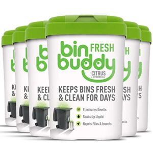 bin buddy fresh citrus, 450g, pack of 6, bin freshener deodoriser powder, leaves your bin smelling great, suitable for indoor and outdoor bins