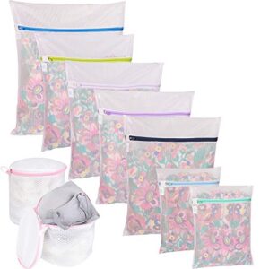 wanapure 9pcs mesh laundry bag for delicates, lingerie bags for laundry - (1 large & 4 medium & 2 small & 2 bra bags) for garment, underwear, sock, baby clothes, sweater, travel, washing machine