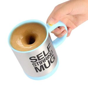 zeerkeer self stirring mug electric stainless steel automatic mixing & spinning coffee mug cup with lid, lazy self mixing mug spinning thermos cup for office travle home- 400ml/ 13.5oz (sky blue)