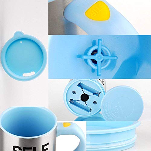 Zeerkeer Self Stirring Mug Electric Stainless Steel Automatic Mixing & Spinning Coffee Mug Cup with Lid, Lazy Self Mixing Mug Spinning Thermos Cup for Office Travle Home- 400ML/ 13.5oz (Sky Blue)