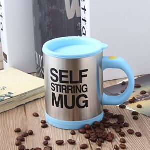 Zeerkeer Self Stirring Mug Electric Stainless Steel Automatic Mixing & Spinning Coffee Mug Cup with Lid, Lazy Self Mixing Mug Spinning Thermos Cup for Office Travle Home- 400ML/ 13.5oz (Sky Blue)