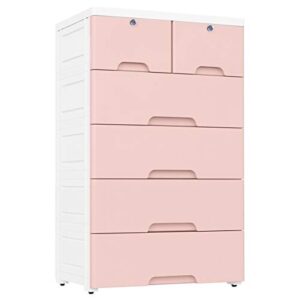 nafenai plastic drawers dresser,storage cabinet with 6 drawers,closet drawers tall dresser organizer for clothes,playroom,bedroom furniture, pink