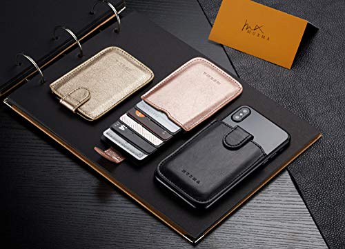 Phone Card Holder RFID Blocking Sleeve, Pu Leather Back Phone Wallet Stick-On Pull up 5 Card Holder Universally Pocket Covers Credit Cards Cash for iPhone/Android/Samsung/All Smartphones(RoseGold)