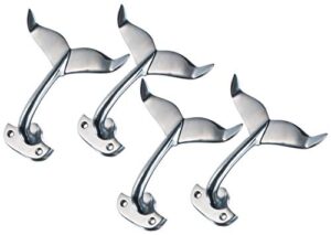 nautical crush trading whale tail wall hook | heavy cast aluminum curved whale tail wall hook | perfect for beach décor (four hooks)