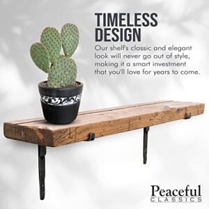 Peaceful Classics Wood Rustic Floating Shelf - Wall Mounted Shelf with Iron Brackets, Shelves for Wall Decor, Renter Friendly Shelves on Bathroom, Bedroom, Kitchen, Living Room, 5-ft