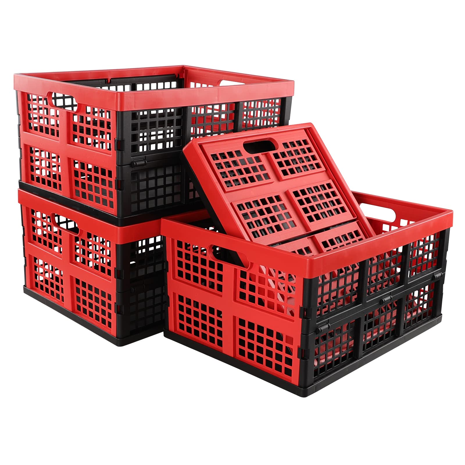 Ramddy 34 Quart Collapsible Storage Crate, Plastic Folding Basket Container Bins, 4 Packs