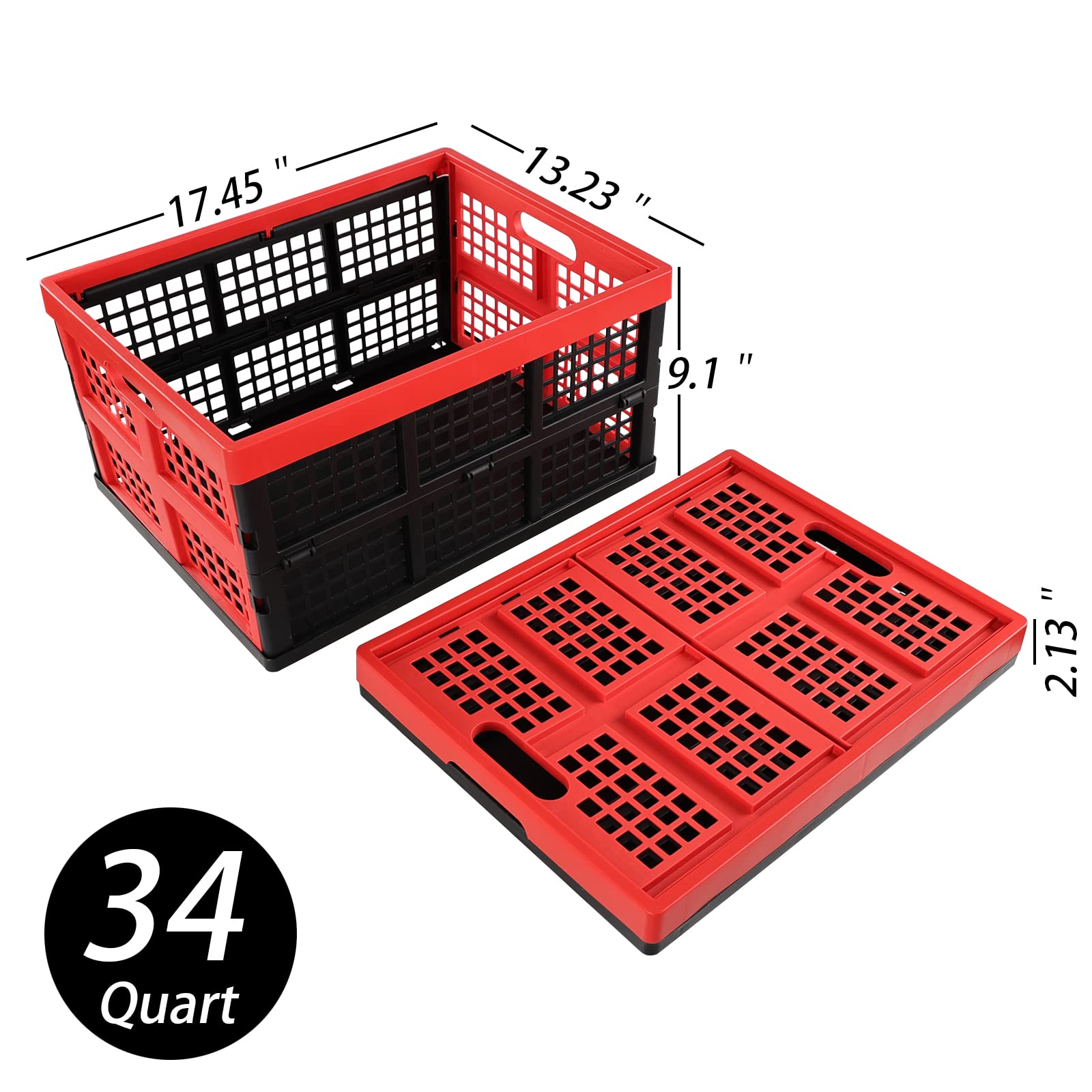 Ramddy 34 Quart Collapsible Storage Crate, Plastic Folding Basket Container Bins, 4 Packs