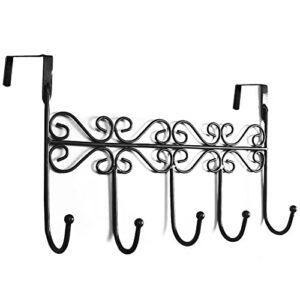 youdepot over the door hook,over door towel rack,over door coat rack,door hanger hook， behind back of bathroom, towel hanger 5 hooks （black ）