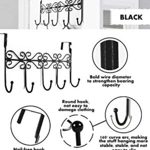 Youdepot Over The Door Hook,Over Door Towel Rack,Over Door Coat Rack,Door Hanger Hook， Behind Back of Bathroom, Towel Hanger 5 Hooks （Black ）