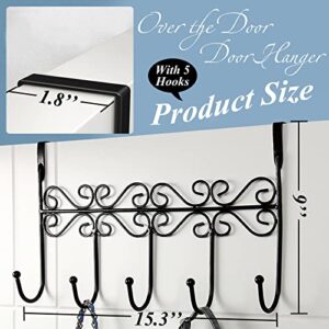 Youdepot Over The Door Hook,Over Door Towel Rack,Over Door Coat Rack,Door Hanger Hook， Behind Back of Bathroom, Towel Hanger 5 Hooks （Black ）