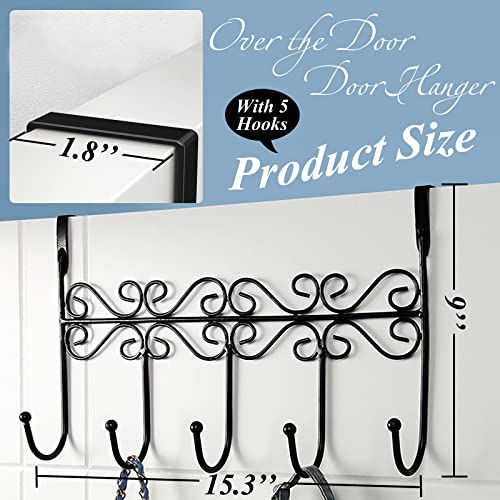 Youdepot Over The Door Hook,Over Door Towel Rack,Over Door Coat Rack,Door Hanger Hook， Behind Back of Bathroom, Towel Hanger 5 Hooks （Black ）