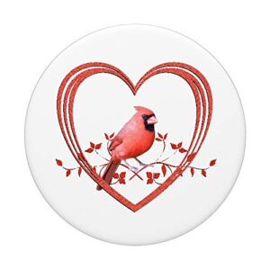 Northern Cardinal Bird in Heart PopSockets PopGrip: Swappable Grip for Phones & Tablets