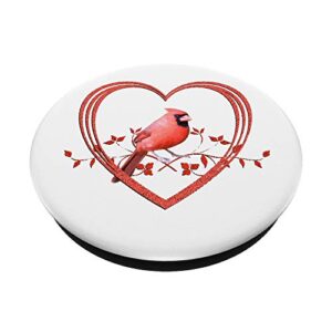 Northern Cardinal Bird in Heart PopSockets PopGrip: Swappable Grip for Phones & Tablets