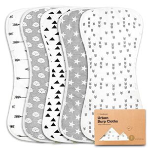 5-pack organic burp cloths for baby boys and girls – ultra absorbent burping cloth, burp clothes, newborn towel - milk spit up rags - burpy cloth bib for unisex, boy, girl - burp cloths (grayscape)