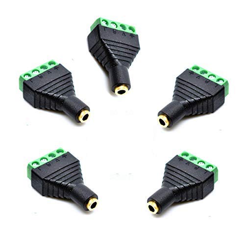 Kework 5-Pack 1/8" 3.5mm 4 Pole TRRS Stereo AV Female to 4-Screw Terminal Stereo Female Headphone AUX Balun Connector Converter Adapter (FM/FM)