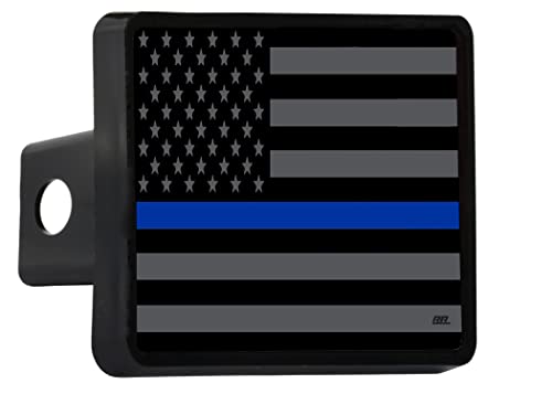 Subdued Thin Blue Line Flag Trailer Hitch Cover Plug US Blue Lives Matter Police Officer Law Enforcement