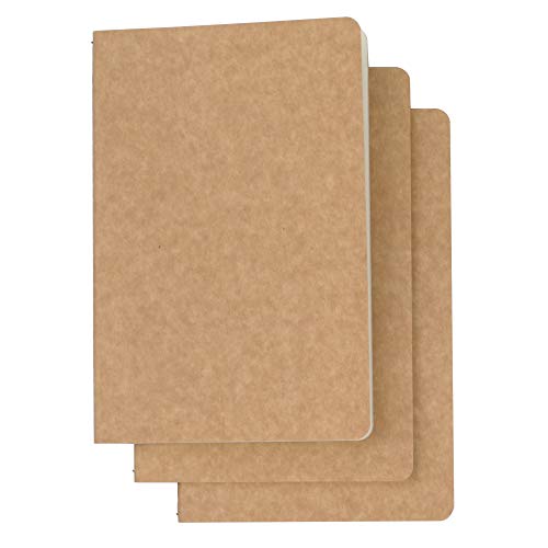 3 Pack Travel Journal Notebook for Travelers or School - Kraft Brown Soft Cover - 5.5” x 8.25” - 120 Ruled Pages/60 Sheets