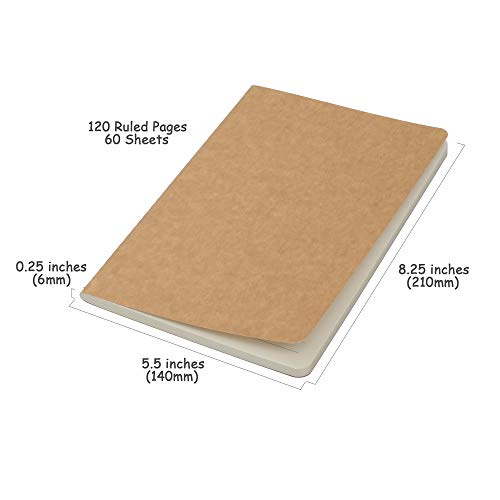 3 Pack Travel Journal Notebook for Travelers or School - Kraft Brown Soft Cover - 5.5” x 8.25” - 120 Ruled Pages/60 Sheets