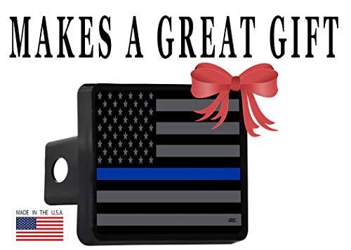 Subdued Thin Blue Line Flag Trailer Hitch Cover Plug US Blue Lives Matter Police Officer Law Enforcement