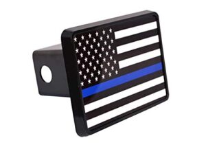 thin blue line flag trailer hitch cover plug us blue lives matter police officer law enforcement