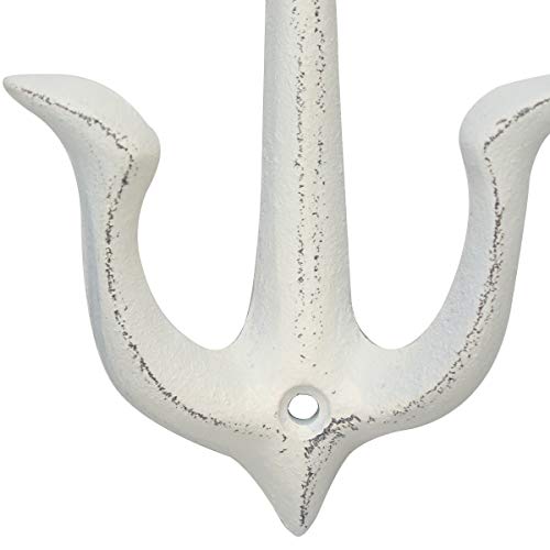 Stonebriar Antique Worn White Cast Iron Anchor Double Wall Hook, Rustic Nautical Design