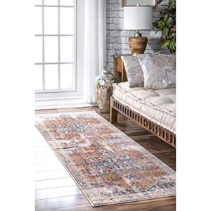 nuloom harriet vintage medallion fringe runner rug, 2' 6" x 12', ivory