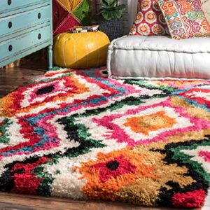 nuloom handmade carnival abbey shaggy area rug, 6' x 9', multi