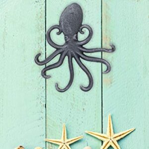 Stonebriar Cast Iron Octopus Decorative Wall Hook, Unique Nautical Design, Multiple Hooks , Silver 6.7" x 6"