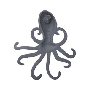 Stonebriar Cast Iron Octopus Decorative Wall Hook, Unique Nautical Design, Multiple Hooks , Silver 6.7" x 6"