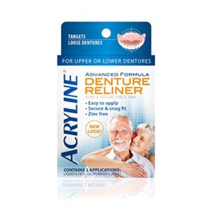 acryline advanced formula denture reliner - refit and tighten dentures/for both upper & lower dentures/easy application