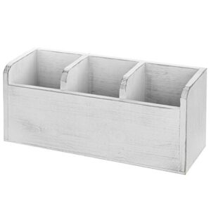 MyGift Vintage White Wood Kitchen Utensil Holder for Countertop with 3 Compartments, Coffee Bar Condiment Organizer Tray