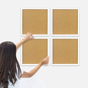 Elegant Boards 4 Pack Cork Bulletin Board 12"X 12" Square Wall Tiles, Modern White Framed Boards for Home and Office (Pushpins, Hardware and Template Included)