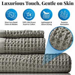 Ravel Silver Infused Waffle Towel - USA Grown Supima Cotton, Quick Drying, Lightweight and Absorbent - Waffle Weave Design - Luxury Towel (Bath, Dune Brown)