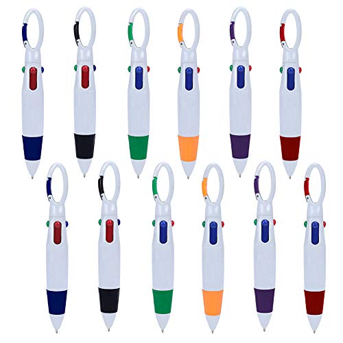 DaveandAthena 24 Pack Plastic Carabiner Shuttle Pens 4-in-1 Retractable Ballpoint Pens Multicolor Pens with Buckle Keychain on Top for Office School Supplies Students Children Gift