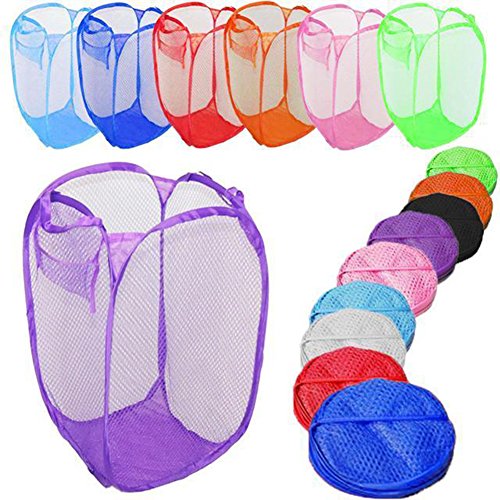 Laundry Bag Pop Up Mesh Washing Foldable Laundry Basket Bag Bin Hamper Storage - Light Blue SoundsBeauty