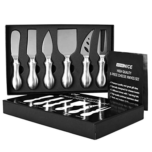 WoneNice Premium 6-Piece Cheese Knives Set - Complete Stainless Steel Cheese Knife Collection, Gifts for Mother's Day/Birthday/Parties/Wedding/Bridal Shower/Housewarming/Thanksgiving/Christmas