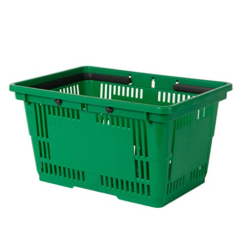 Green Shopping Baskets, 5.25 Gallon Capacity, Stackable, Shatter Resistant Plastic, With Handles, Pack Of 12 (Green)