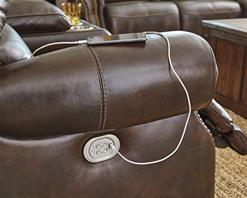 Signature Design by Ashley Buncrana Traditional Power Reclining Sofa with USB Charging Port, Brown