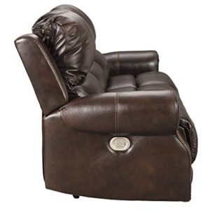 Signature Design by Ashley Buncrana Traditional Power Reclining Sofa with USB Charging Port, Brown