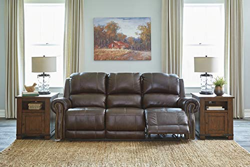 Signature Design by Ashley Buncrana Traditional Power Reclining Sofa with USB Charging Port, Brown